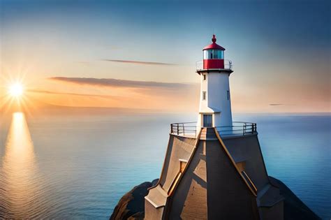 Un faro en un acantilado con vista al océano Foto Premium