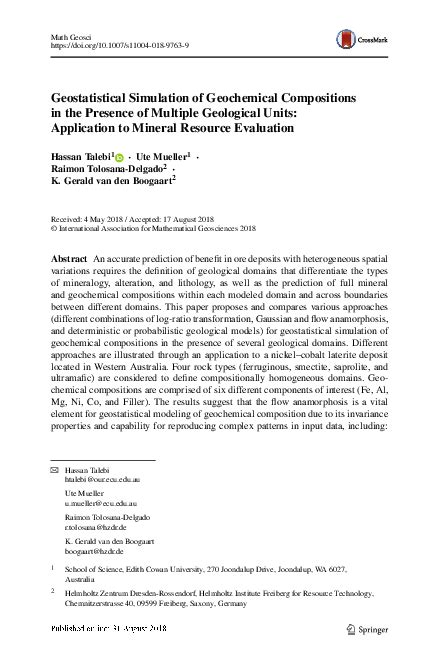 pdf geostatistical simulation of geochemical compositions in the