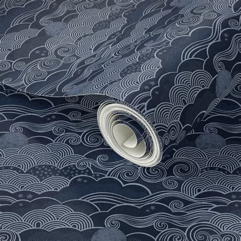 Cozy Night Sky Monochromatic Navy Blue Wallpaper Spoonflower
