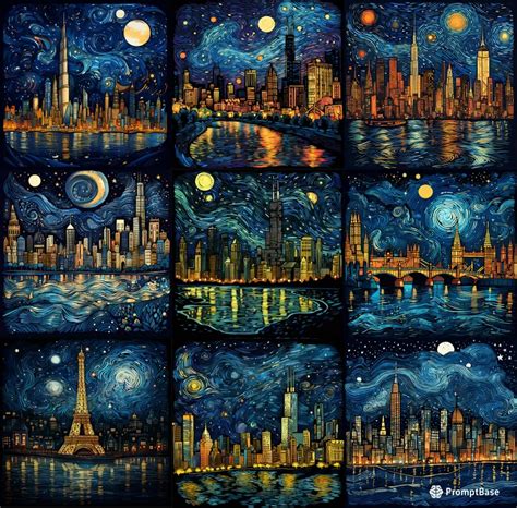 Starry Night City Skylines Midjourney Prompt Promptbase