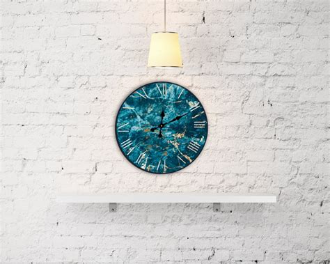 Turquoise Wall Clock Water Clock Epoxy Wall Clock Resin Wall Clock