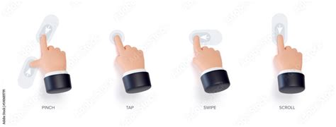 Hand Touchscreen Gestures Vector 3d Hands Actions Icons On Touch Screens Like Swipe Scroll