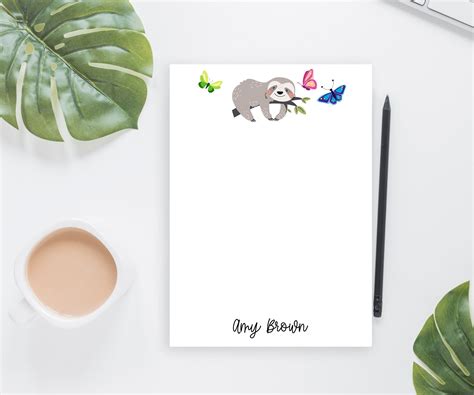 4x6 Or 5x7 Notepad Personalized Memo Sheets Custom Sloth Moth