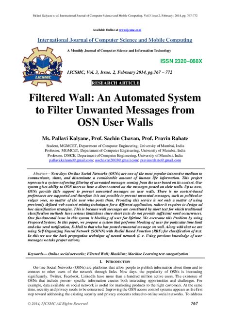 Pdf Filtered Wall An Automated System To Filter Unwanted Messages