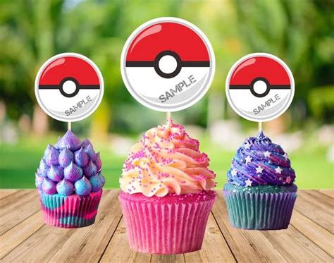 Printable Pokemon Pokeball Cupcake Toppers Pokemon Party Decoration