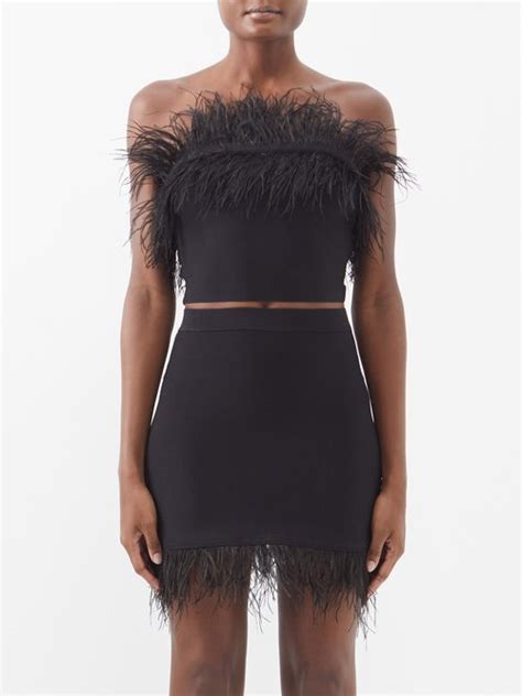 Staud Staud Nellie Feather Trimmed Bandeau Top Womens Black Editorialist