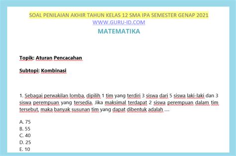 Soal And Jawaban Pat Kelas 12 Ipa Sma Semester 2 Tahun 2021 Modul Ajar