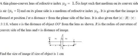 [answered] A Thin Plano Convex Lens Of Refractive Index 1 5 Is Kept
