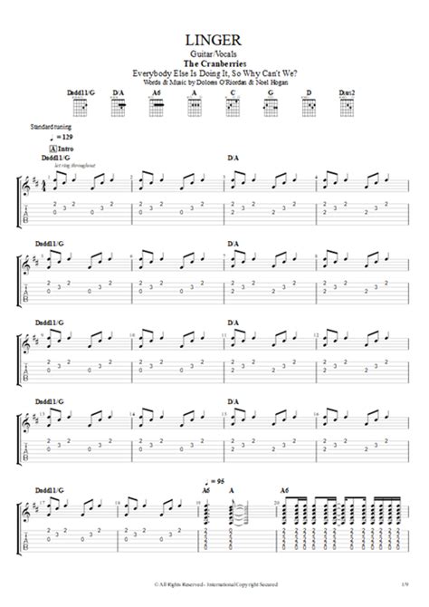 Linger Tab By The Cranberries Guitar Pro Guitar And Vocals Mysongbook