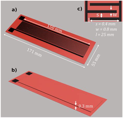 Design Of The Coplanar Capacitive Sensor In Red The Flexible Substrate Download Scientific