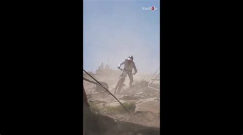 Biker Meets A Hard Crash At Uci Downhill Mountain Bike World Cup Hard
