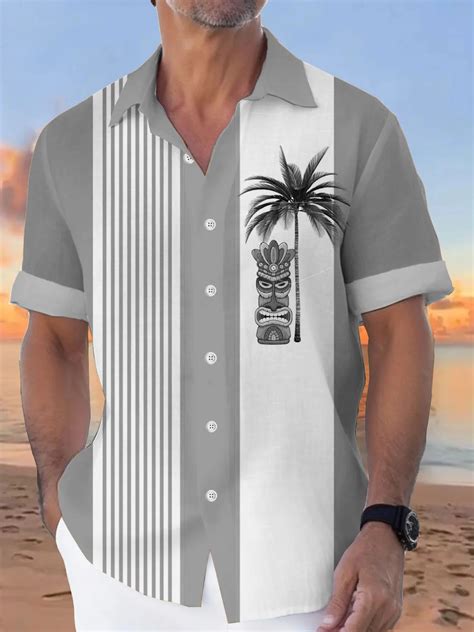 Royaura® Hawaiian Tiki Coconut Tree Print Mens Button Pocket Short