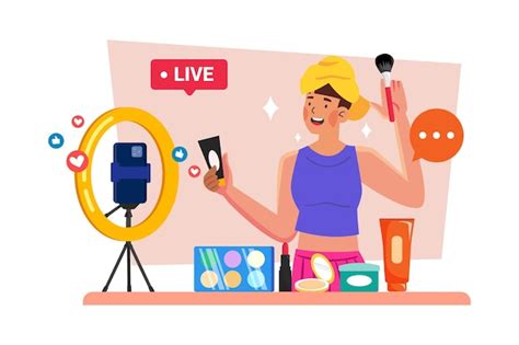 Premium Vector A Beauty Influencer Creates Makeup Tutorials On Video