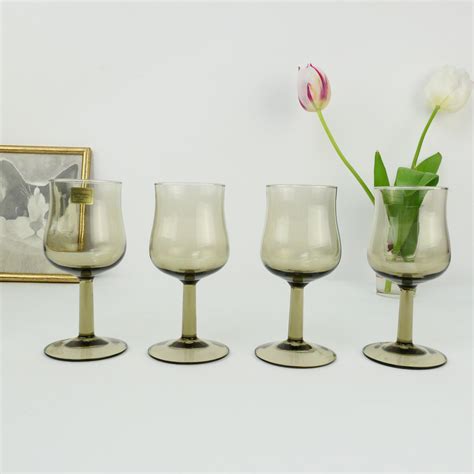 Vintage Luminarc France Brown Smoked Wine Glasses Four Pieces Retroriek