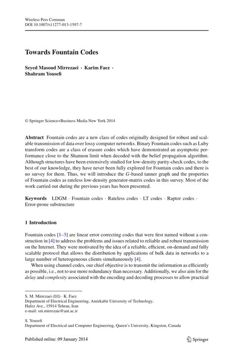 Pdf Towards Fountain Codes