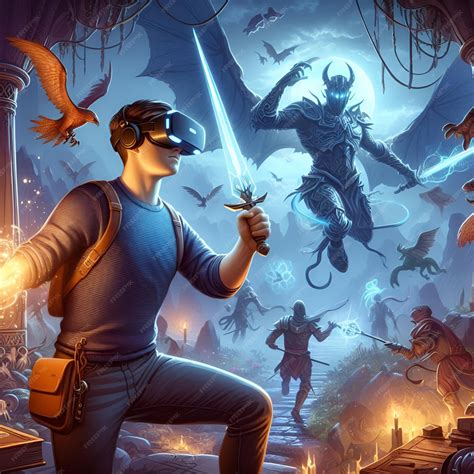 Premium Photo | Immersive Fantasy VR Adventure with Spells Swords and ...