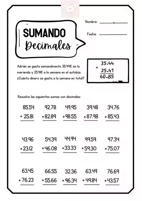 Hoja De Trabajo De Multiplicación De Decimales En Formato Pdf