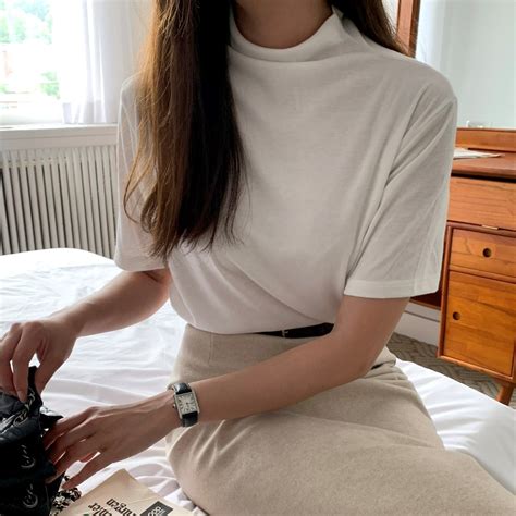 입따 Ipdda 입따 심플 소프트 반목 폴라 T 3컬러 루즈핏 반폴라 터틀넥 여름 간절기 티셔츠