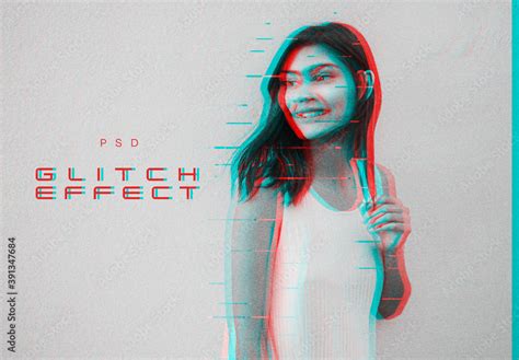Retro Glitch Photo Effect Mockup Stock Template Adobe Stock