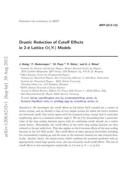 Pdf Drastic Reduction Of Cutoff Effects In 2 D Lattice On Models