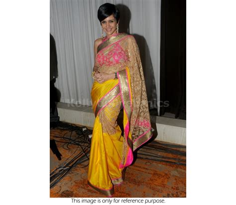 Bollywood Style Mandira Bedi Net And Joya Silk Saree In Pink And Yellow