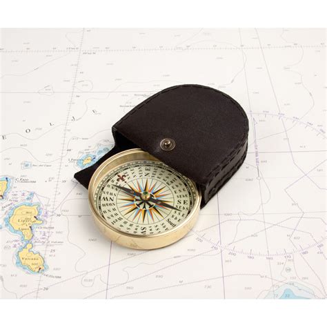 Nauticalia • Brass Compass In Leather Pouch • Marine Equipment Parts