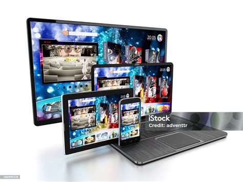 스마트폰 태블릿 컴퓨터 노트북 Pc Tv 텔레비전에 대한 스톡 사진 및 기타 이미지 텔레비전 노트북 전화 Istock