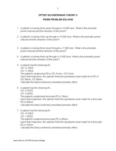 Opt207 Prism Problem Solving 1 Opt207 Eg Dispensing Theory Ii Prism Problem Solving 1 A