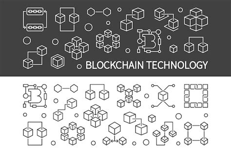 Premium Vector Blockchain Technology Vector Outline Horizontal Banners Set