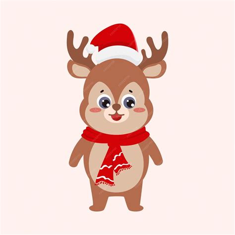 Premium Vector Cute Reindeer As Santa On White Background