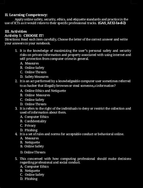 II Learning Competency Apply Online Safety StudyX