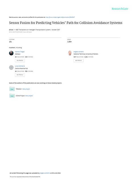 Sensor Fusionfor Predicting Vehicles Pathfor Collision Avoidance Systems Pdf Acceleration