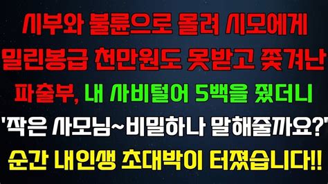 반전 신청사연 시부와 바람으로 몰려 시모에게 밀린봉급 천만원도 못받고 쫓겨난 도우미내 사비털어 5백줬더니 내인생 초대박터지는데 라디오드라마 사연 실화 사연의 품격 썰
