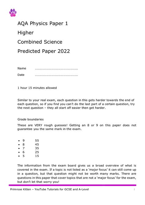 AQA GCSE PHYSICS Higher Tier H Paper Question Paper Browsegrades