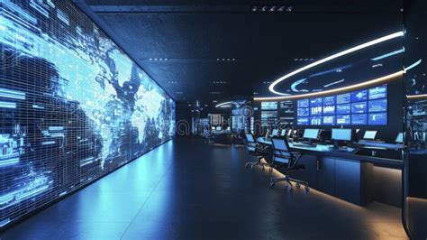 High Tech It Command Center Modern Facility Digital Data Visualization