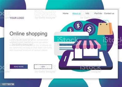 웹사이트 및 모바일 웹사이트에 대 한 웹 페이지 디자인의 현대적인 평면 디자인 개념 라인 쇼핑의 방문 페이지 템플릿입니다 평면 벡터 일러스트 레이 션 가방에 대한 스톡 벡터