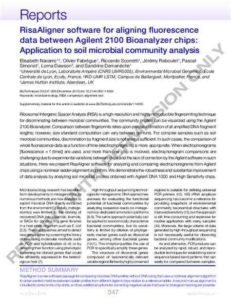 Pdf Risaaligner Software For Aligning Fluorescence Data Between Agilent 2100 Bioanalyzer Chips