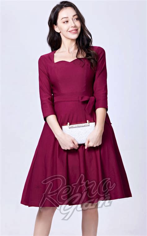 Miss Lulo Mira Swing Dress In Wine Retro Glam