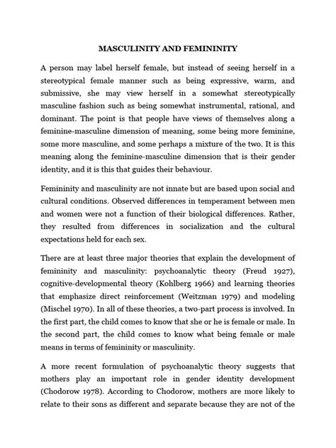 Masculinity And Femininity Pdf Gender Studies Gender