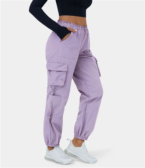 Womens Mid Rise Drawstring Multi Pockets Casual Cargo Cotton Joggers