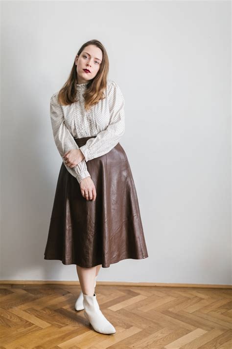 Vintage 80s Brown Leather Skirt Vintage Leather Midi Etsy