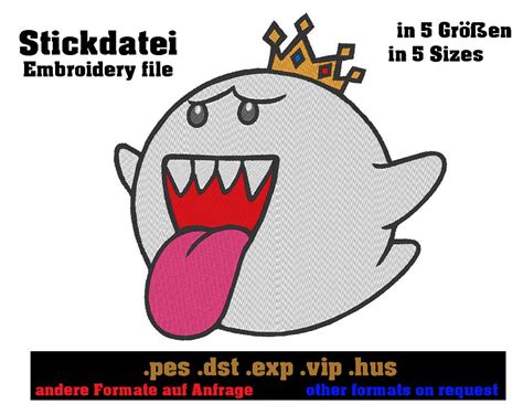 King Boo Ghost Super Mario Embroidery File Digital Download For
