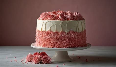 Elegant Pink Rose Cake Delight Stock Illustration Illustration Of