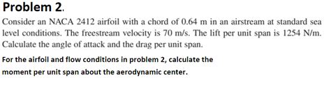Solved Problem 2 Consider An NACA 2412 Airfoil With A Chord Chegg