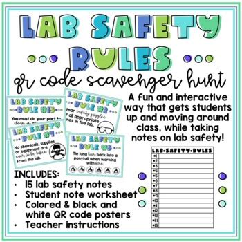 Lab Safety QR Code Note Scavenger Hunt 15 Lab Safety Rules TPT