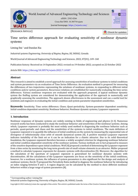 Pdf Time Series Difference Approach For Evaluating Sensitivity Of