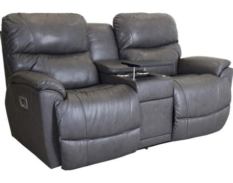 La Z Boy Trouper Grey Power Reclining Loveseat With Console Homemakers
