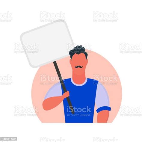흰색 배경에 고립 된 빈 배너를 가진 남자 항의 개념 벡터 그림입니다 3차원 형태에 대한 스톡 벡터 아트 및 기타 이미지 3