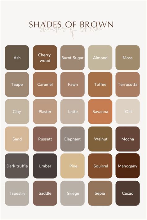 300 Shades Of Brown With Names Hex RGB CMYK Codes