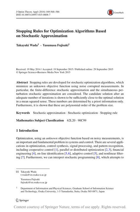Stopping Rules For Optimization Algorithms Based On Stochastic